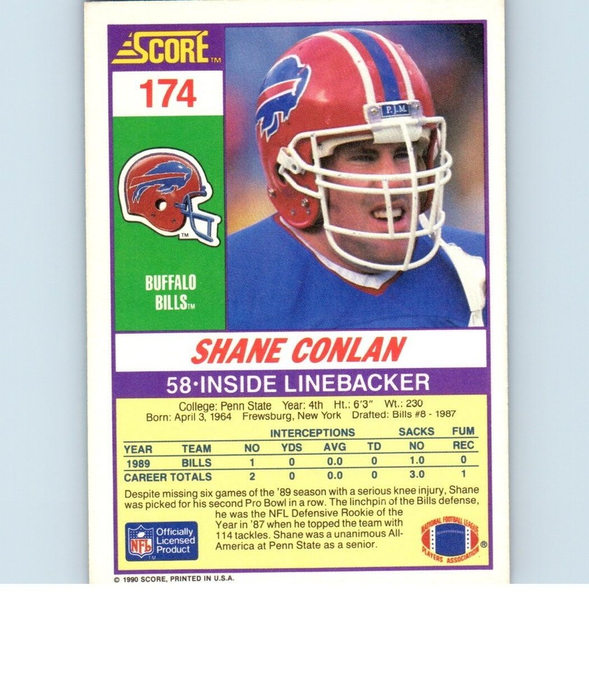 Shane Conlan 174 Bills 1990 Score NFL Football Trading Card | eBay