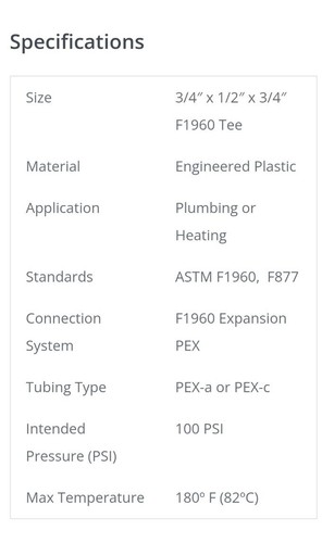 17 PCS. 3/4" X 1/2" X 3/4" PROPEX / PEX EXPANSION TEE, F1960 POLY ALLOY ...