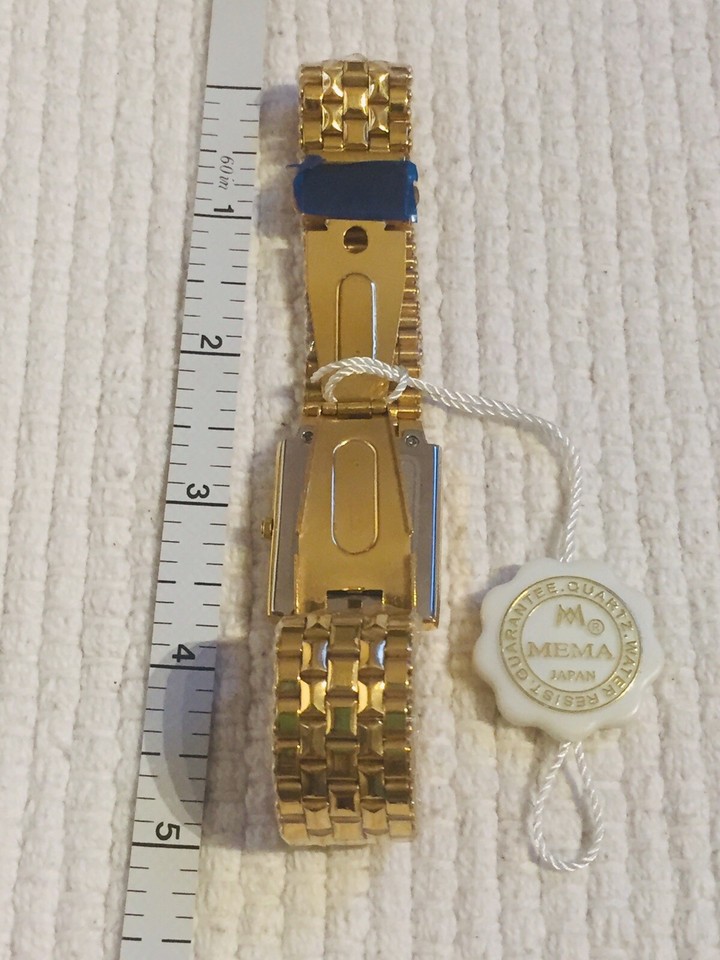 Mema Japan Quartz 22K Gold Electroplated Stainless Steel Square Watch ...