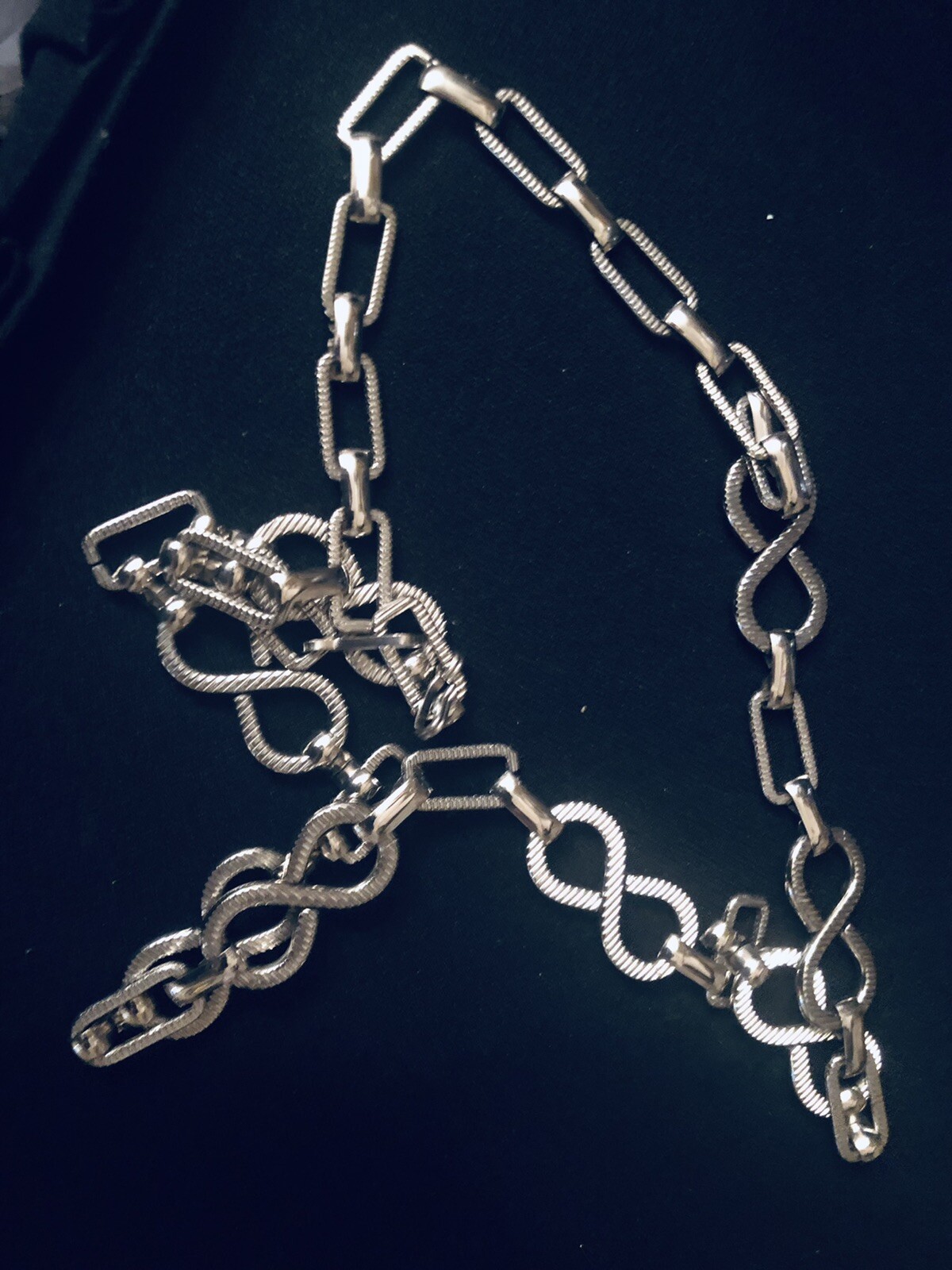 Silver plate women rectangle figure 8 shape belt 19.5… - Gem