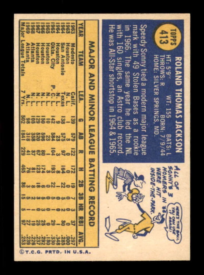1970 Topps #413 Sonny Jackson EXMT/EXMT+ Braves 559140 | eBay
