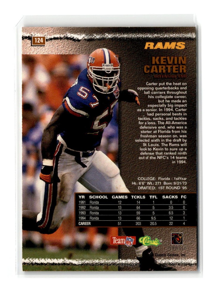 1995-Pro Line -#124-Kevin Carter RC-St. Louis Rams | eBay