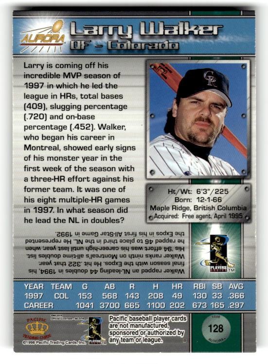 1998 Pacific Aurora #128 Larry Walker | eBay