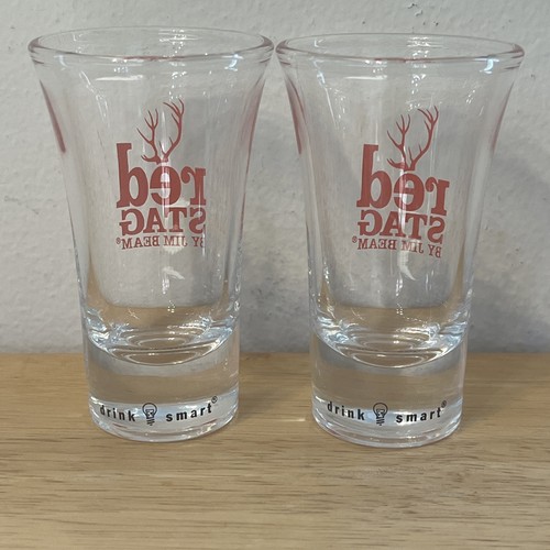 Set Of 2 Red Stag By Jim Beam Whiskey Shot Glasses Plus One Other Shot ...