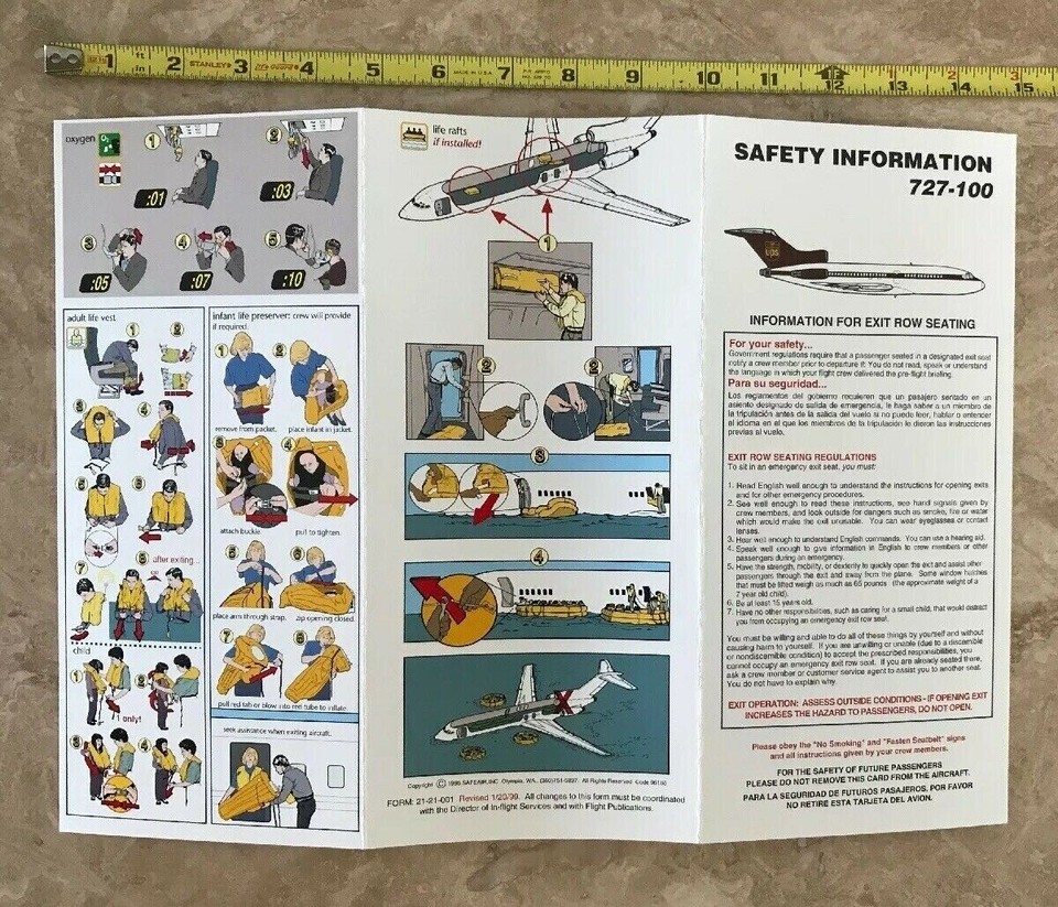 UPS United Parcel Service Airlines B727 Passenger Safety Card Issued ...