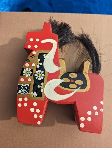 Vintage Hachinohe Yawata-Uma Red Horse Hand-painted Wooden Japanese ...