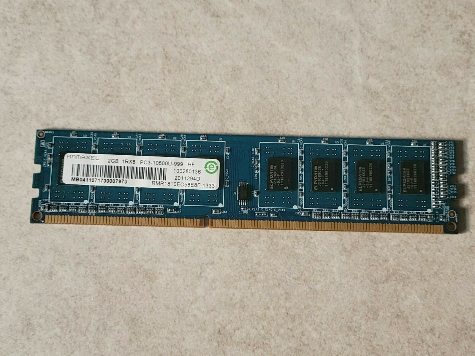 RAMAXEL MEMORY DESKTOP RAM DDR3 2GB 1RX8 PC3-10300U-999 RMR1810EC58E8F ...