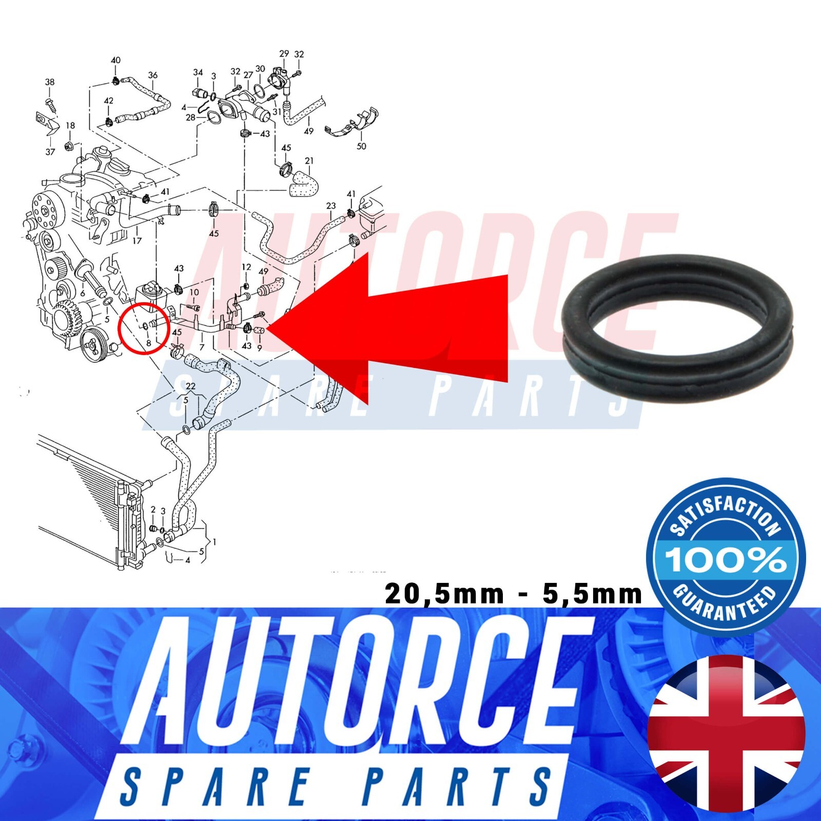 Water Pipe Gasket O-Ring 20.5mm X 5.5mm Fits VW Caddy Transporter Golf ...