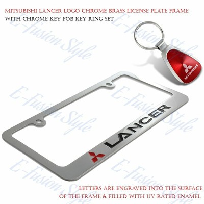 Mitsubishi LANCER Chrome SET Brass Metal License Plate Frame w/ Key ...