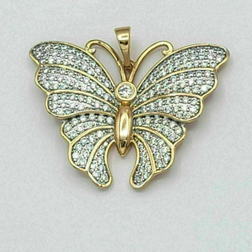 2Ct Round Cut Diamond Flying Butterfly Pendant 14K Yellow Gold Finish ...