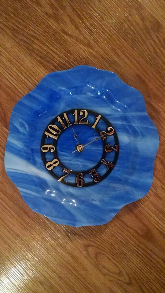 Gorgeous Swirling Blue And White Stained Glass Clock-Best Gift Ever ...