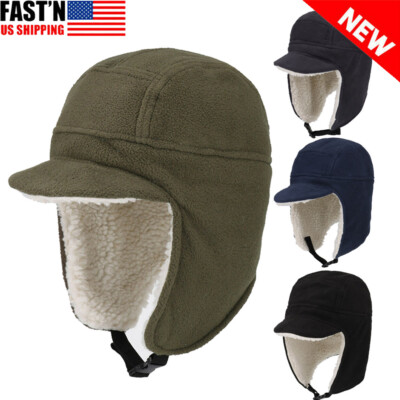 Men's Fleece Thermal Skull Cap Warm Winter Hat with Ear Flaps Cold ...