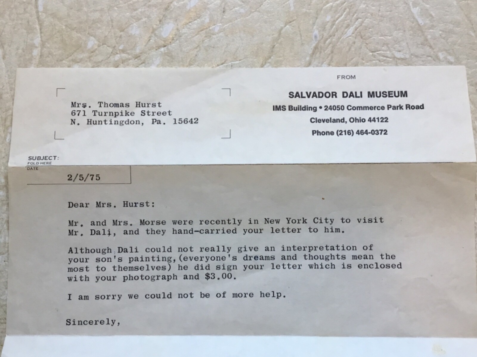 RARE SALVADOR DALI BOOK Autographed Letter Dali museum letter Dalis 3 ...