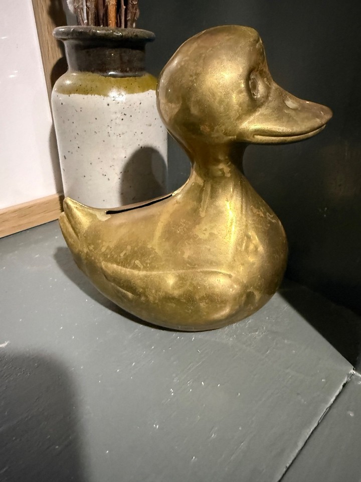 Vintage Brass-Toned Duck Coin Bank – Mid-Century Style – Nursery or ...