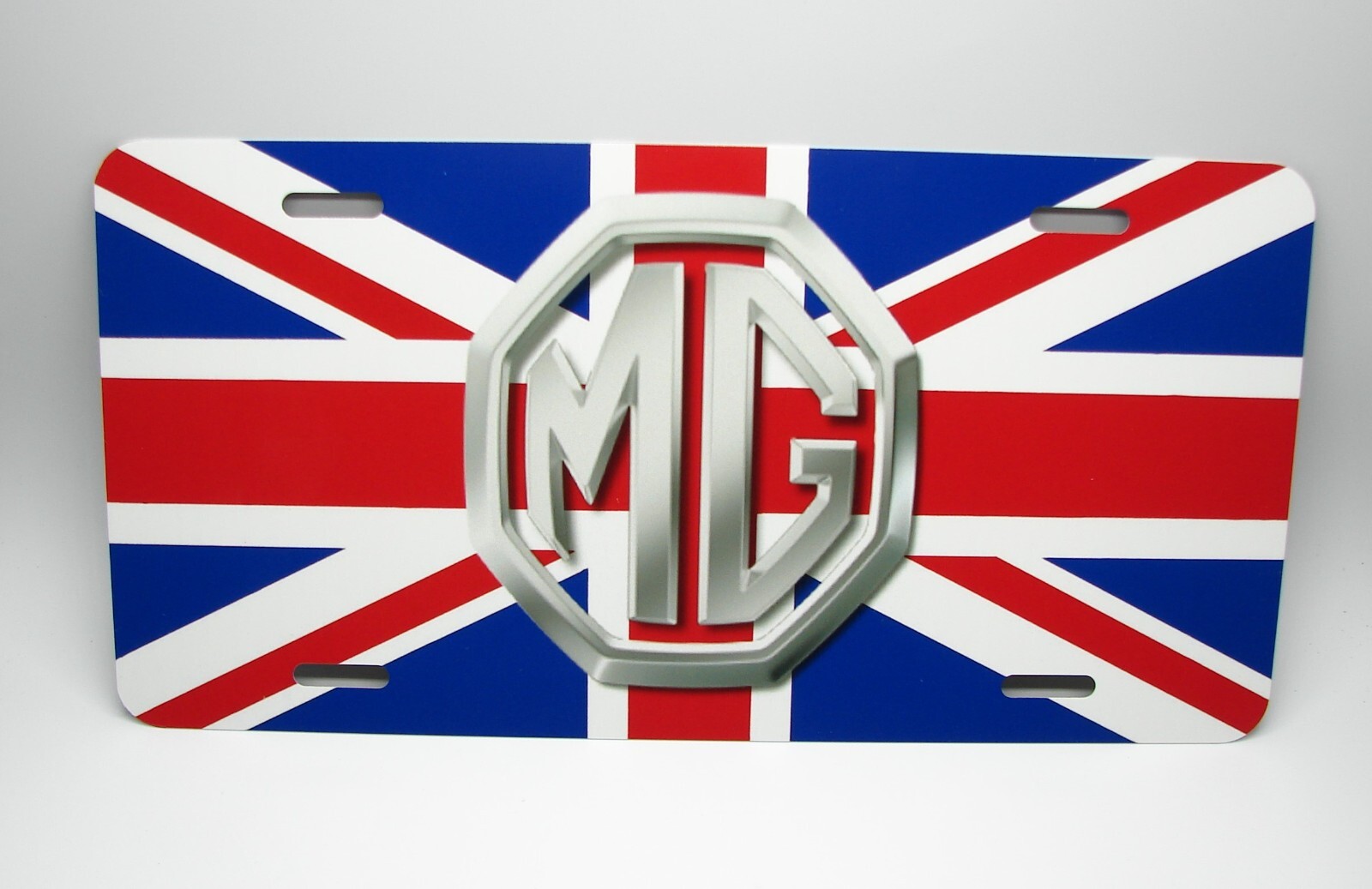 MG METAL CAR LICENSE PLATE MORRIS GARAGES EMBLEM ON BRITISH FLAG UNION ...