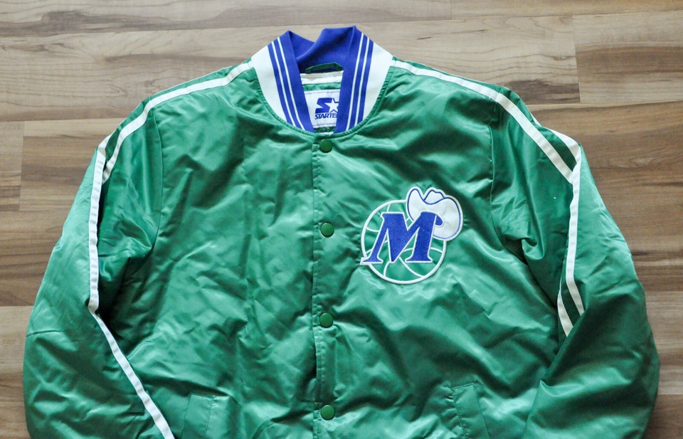 Dallas Mavericks Starter Jacket Green Satin NBA Mavs 1980's Dirk Men ...