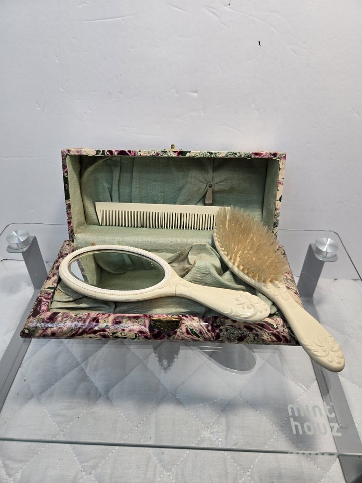 Antique Childs Dresser Box Celluloid Brush,comb And Hand Mirror | eBay UK
