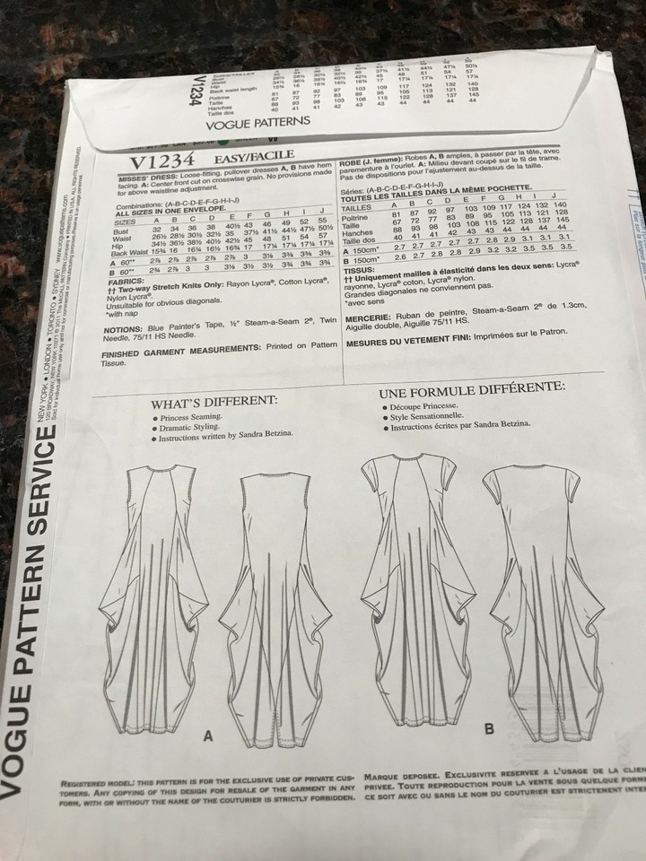 Vogue Sewing Pattern V1234 1234 Misses Dress Uncut OSZ All Sizes ...