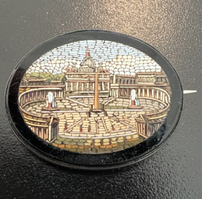 Antique Italian Micro Mosaic Sterling Silver Vatican City Pin Brooch ...