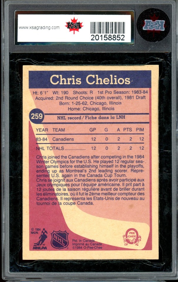 1984-85 OPC O-Pee-Chee #259 Chris Chelios Rookie HOF Ksa 8.5 NM-MT+ ...
