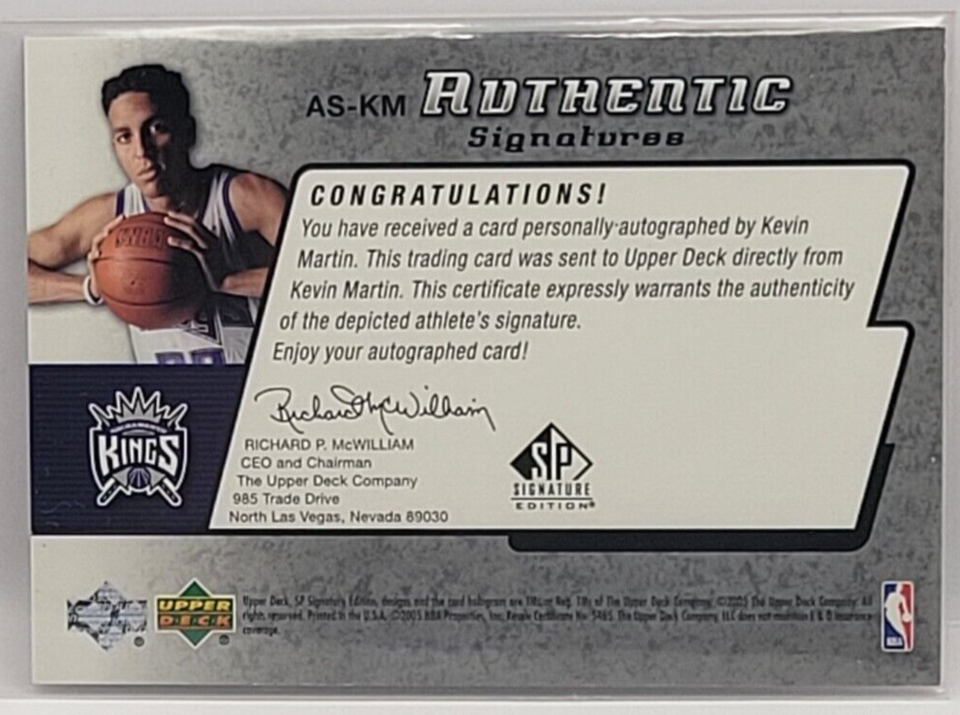 04-05 SP Signature Edition Authentic Signatures Kevin Martin Rookie ...