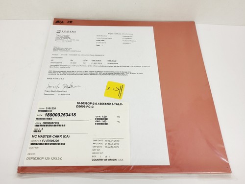 Rogers Corp. 10-5038GP-2 50A Duro Red DSP Silicone Rubber Sheet (12"x12 ...