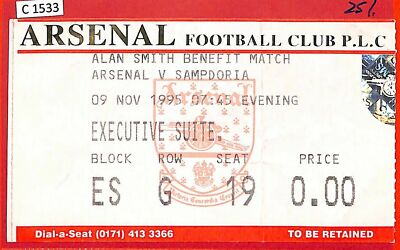C1533 - Old FOOTBALL MATCH TICKET - 1995 ARSENAL vs SAMPDORIA Alan ...