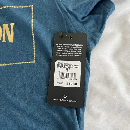 New with Tags True Religion green-blue tee with gold logo 100% cotton ...