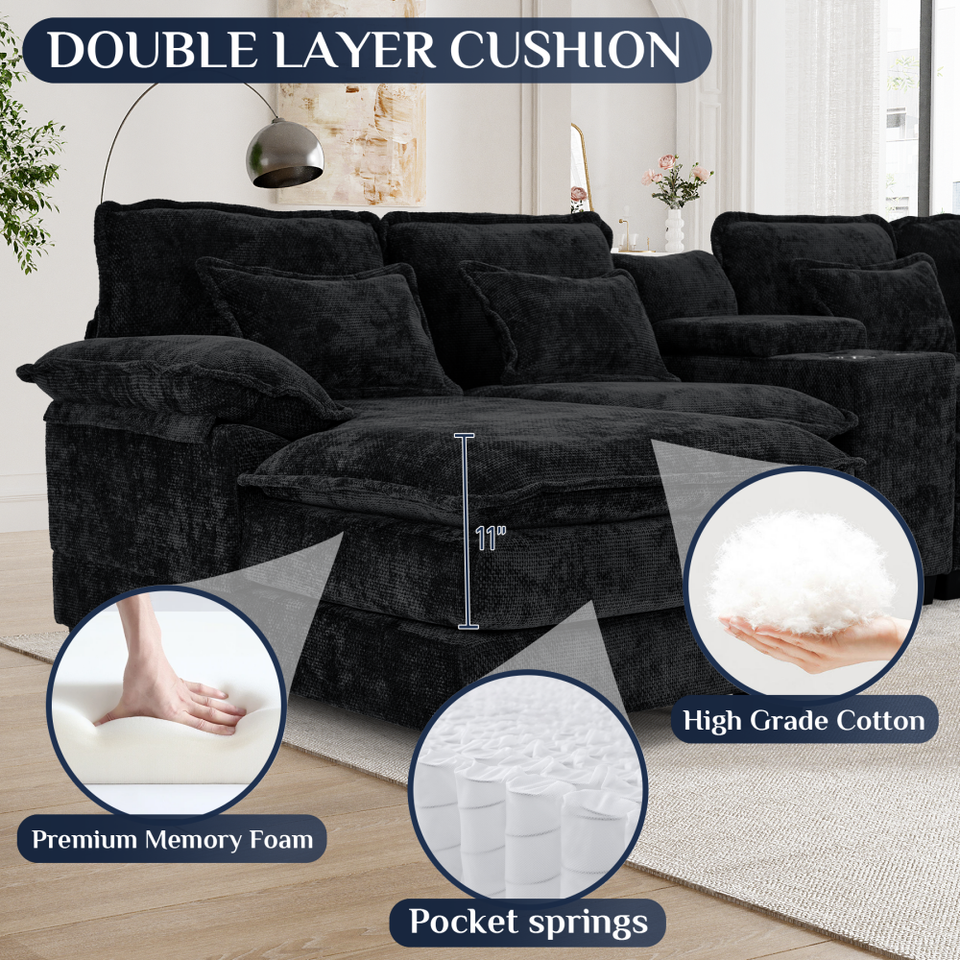 Modern 124" U-Shaped Oversized Sectional Sofa Couch w/Central Console ...
