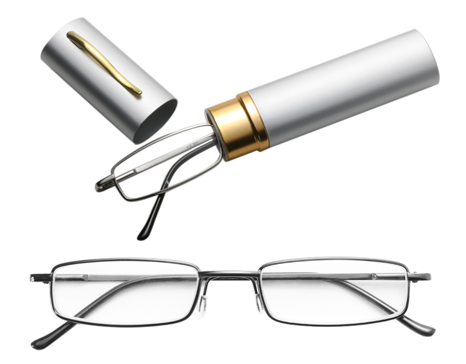 Classic Rimless Compact Reading Glasses Readers Travel Slim Design with ...