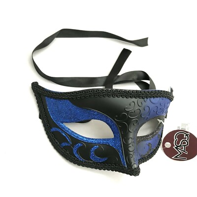 MASQ Mens Black Blue Masquerade Ball Eye Mask Costume Cosplay Prom ...