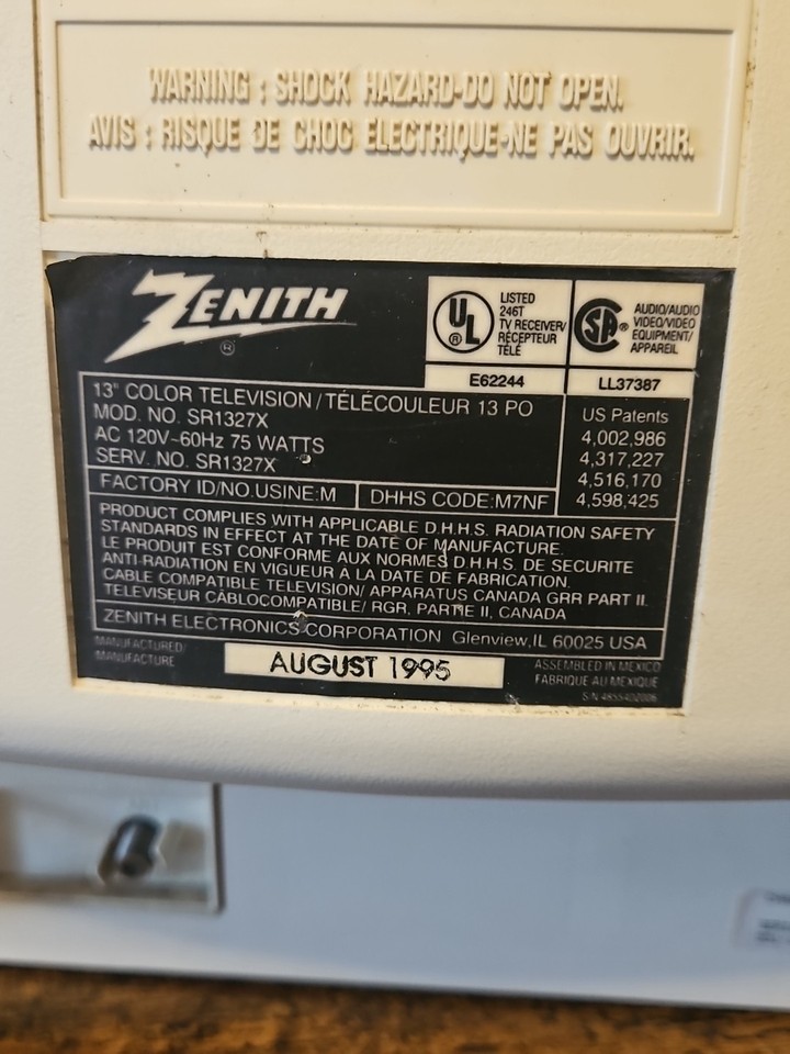 Vintage Zenith CRT TV Sr1327x 13 Inch Color Television 1995 - Works | eBay