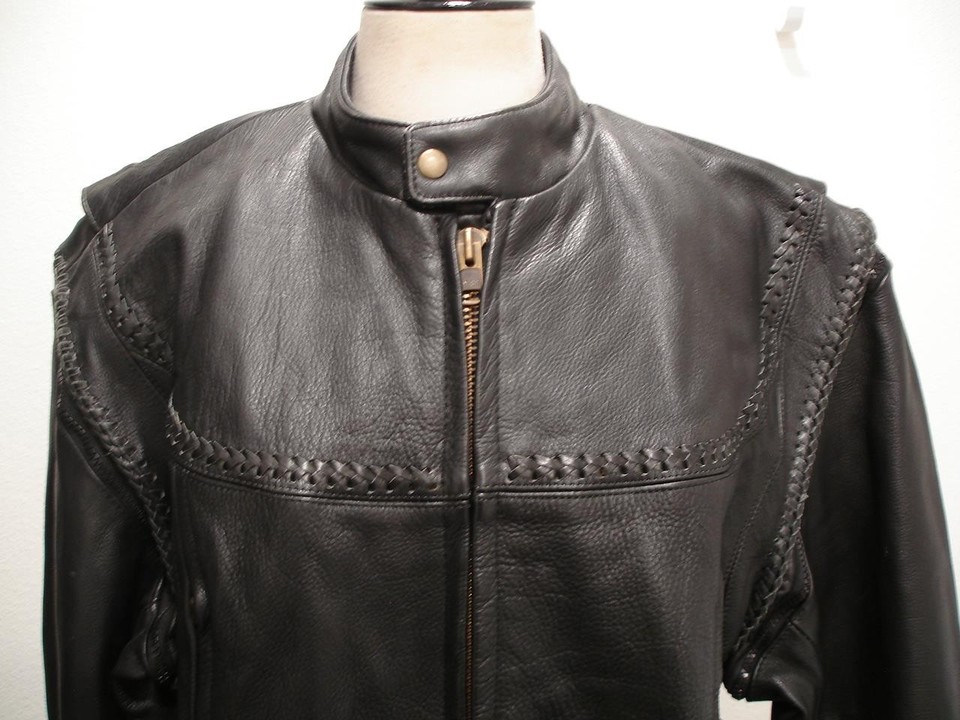 Men's XXL Unik Leather Motorcycle Jacket Vest Cafe Racer Removable ...