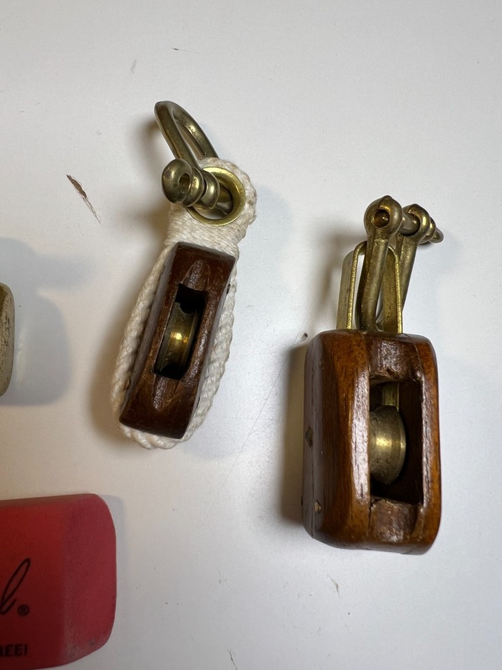 Small Tiny Antique Nautical Rope Blocks & Brass Shackles Wood & Rigging ...