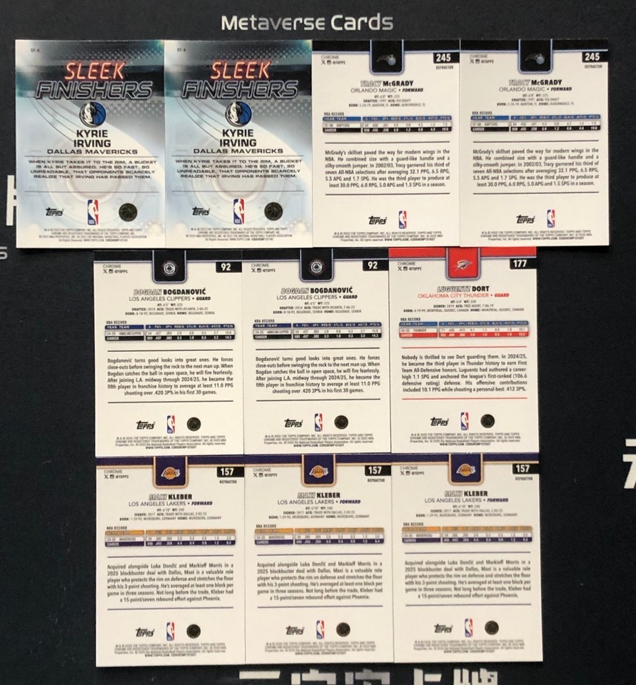 2025-26 Topps Chrome Irving Kleber Dort McGrady Refractor Lot*10 | eBay