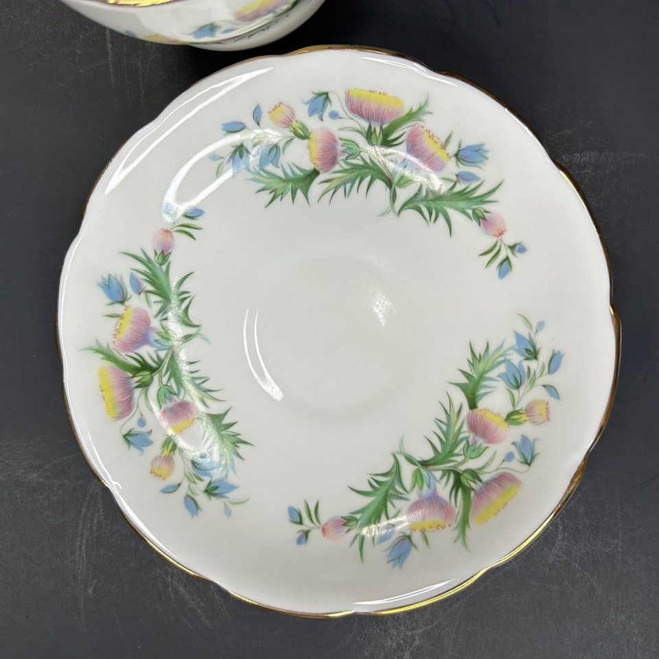 Duchess China Pink Thistle Bouquet Bluebells Teacup Saucer Bone China ...