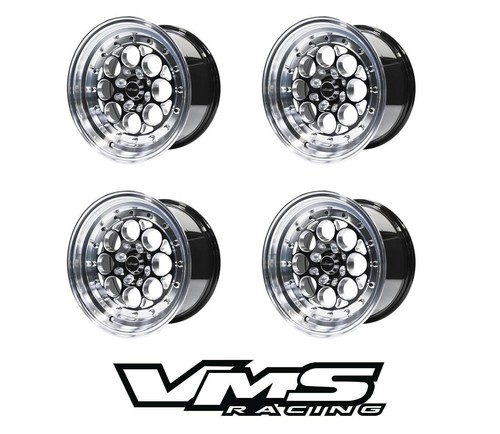 4 15X8 VMS RACING REVOLVER BLACK POLISH IMPORT DRAG WHEELS 4X100/4X114 ...