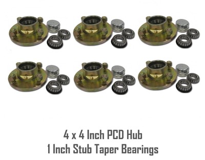 Trailer Cast Wheel Hub Metal Cap and Taper Bearing 4" PCD Suits 1" Inch ...