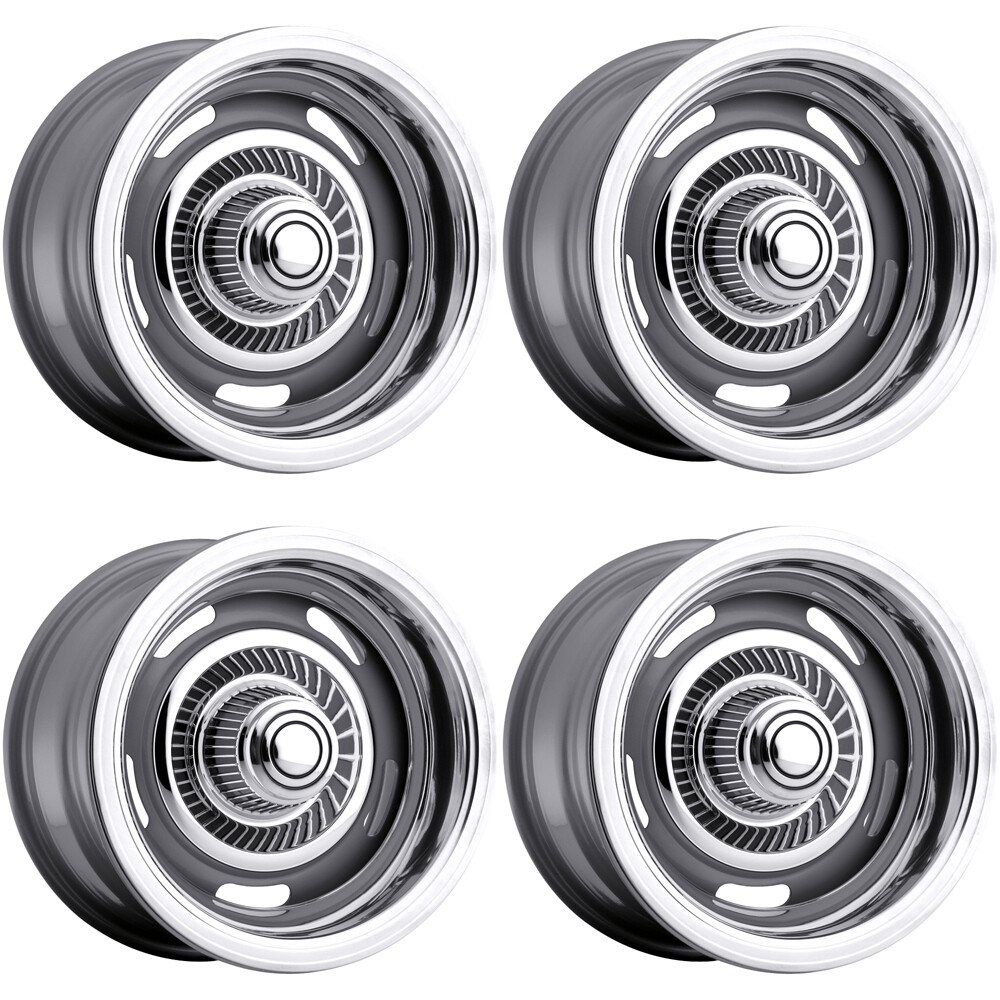 (4) Vision Rally 55 15x8 5x4.75" -6mm Dark Silver Wheels Rims with Caps ...