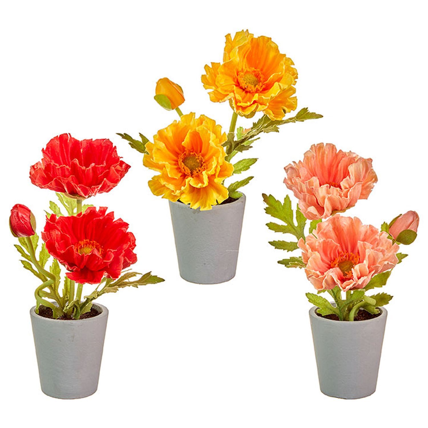 Raz Imports 9-inch Real Touch Potted Poppies, Assortment of 3 Faux ...
