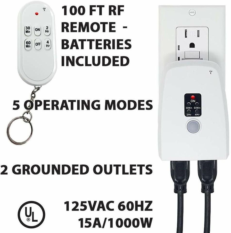 Indoor Remote Control Outlets w/ Wireless Remote & Countdown Timer Auto ...