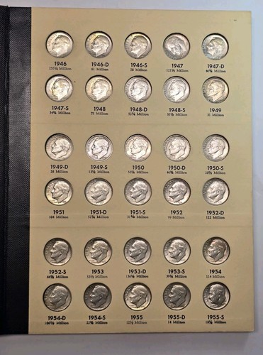 1946-1964 Roosevelt Silver Dime 48 Coin Set in a Vintage Library of ...