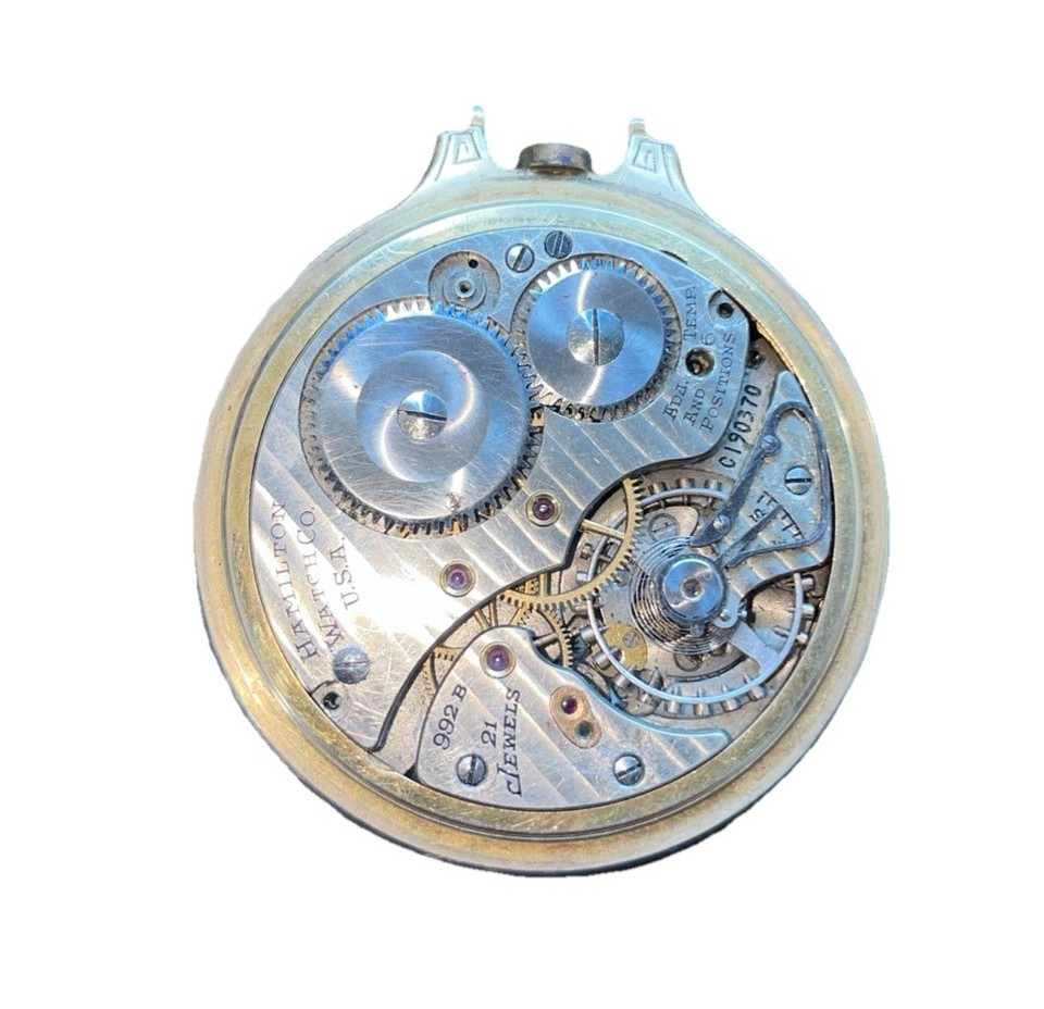 HAMILTON "992B" 21j 10k GOLD FILLED OPEN FACE 16s RAILROAD POCKET WATCH ...