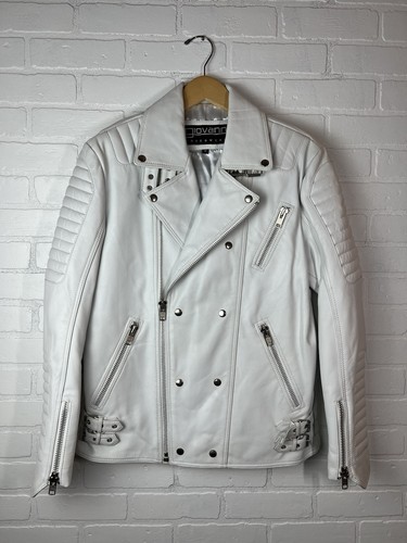 Giovanni Outerwear Men’s White Leather Jacket Double Breasted Padded ...