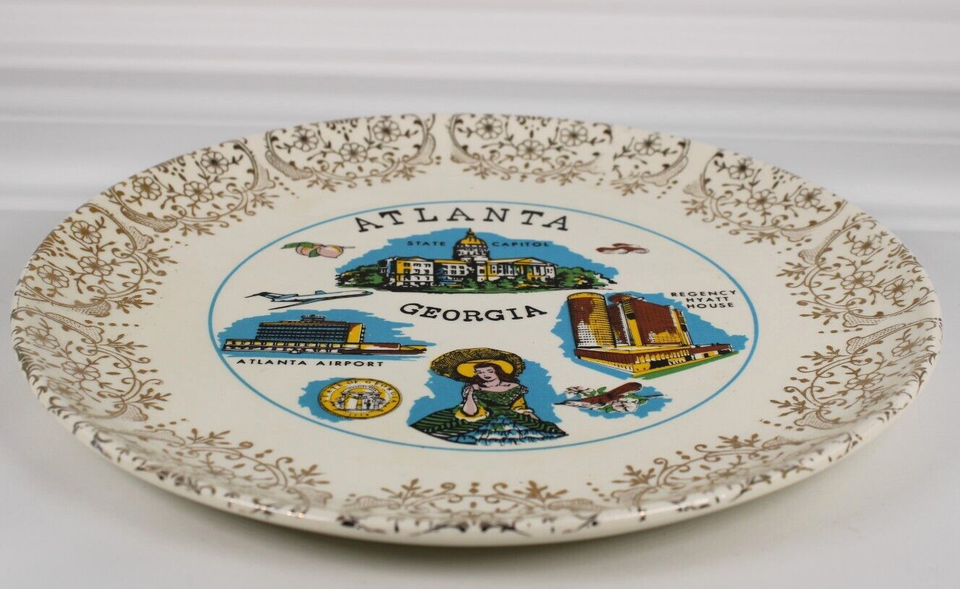 VINTAGE 1960'S ATLANTA GEORGIA SOUVENIR PLATE 9" CERAMIC REGENCY HYATT ...