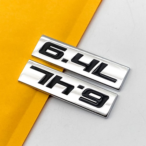 2x Black Chrome Side Fender 6.4L Metal Logo V6 V8 Engine Emblem Racing ...