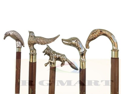 Lot De 5 Pièces Utile Marche Bâton en Bois Canne Laiton Poignée Bouton ...