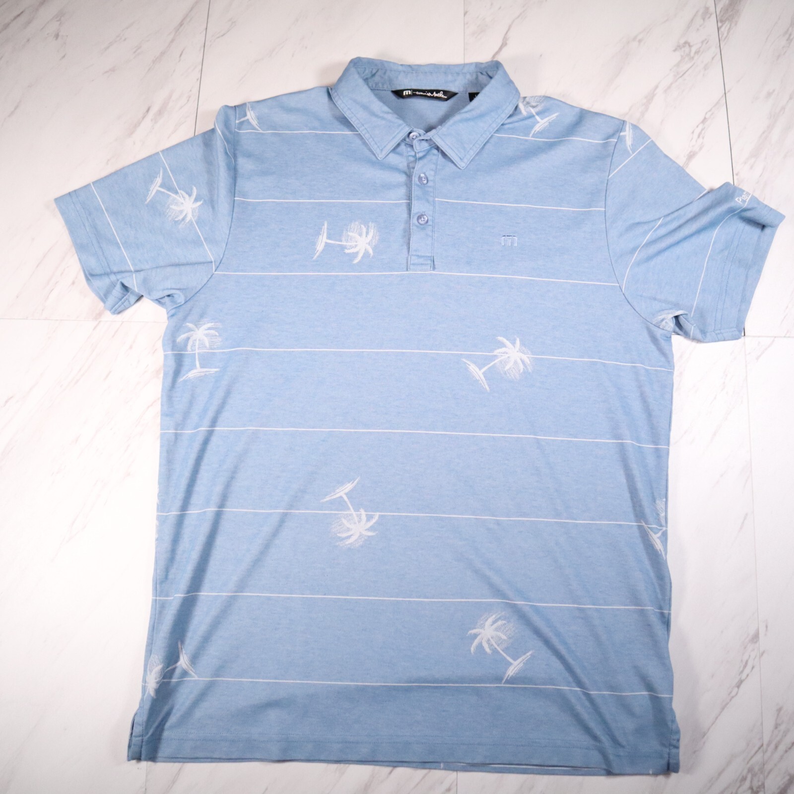 Travis Mathew Palm Tree Print Golf Polo Shirt Mens L Short Sleeve Beach ...