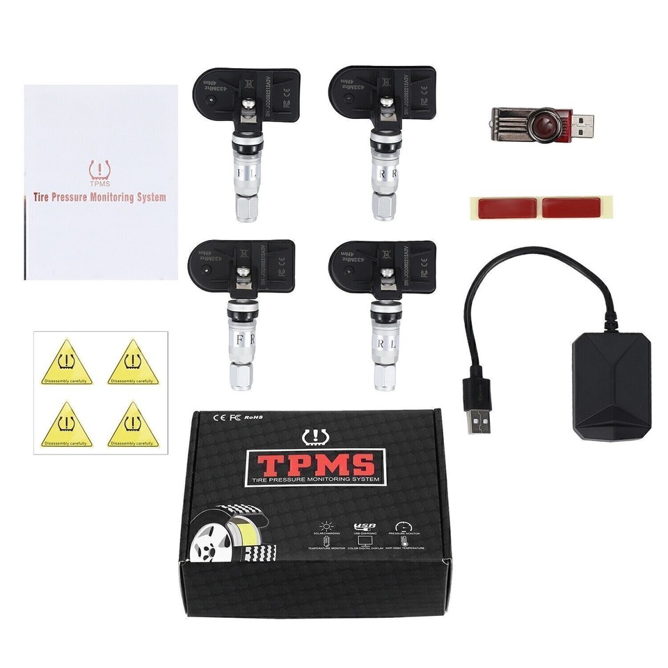 TPMS Car Tire Pressure System Monitoring Wireless Android USB Alarm + 4 Sensors | eBay