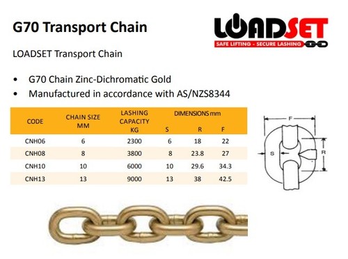 8mm G70 Transport Chain G70 - LC 2300kg Grade 70 Load Restraint Lashing ...
